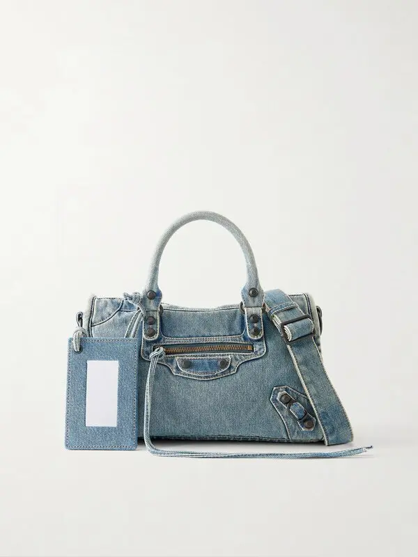 Balenciaga Le City Small Embellished Denim Shoulder Bag - Blue