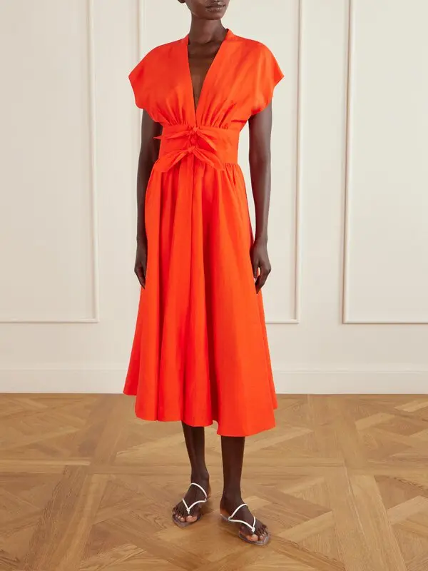 Alaïa Knotted Linen-blend Midi Dress - Red