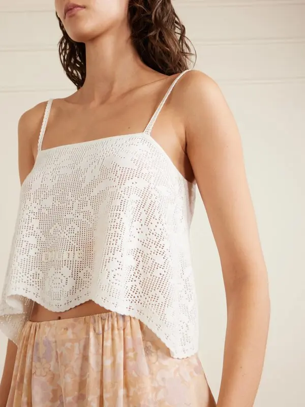 Chloé Crocheted Cotton Cropped Top - White