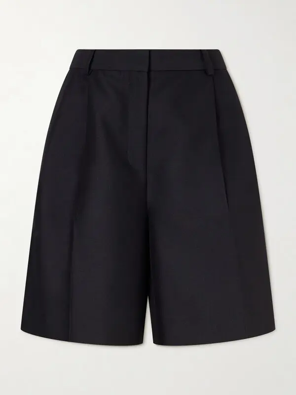 Khaite Pleated Wool And Silk-blend Cady Shorts