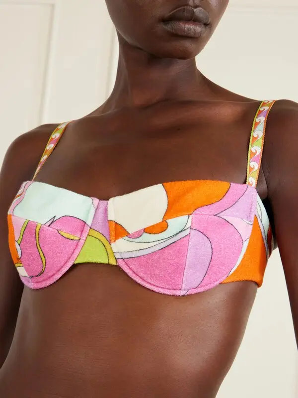 Emilio Pucci Printed Cotton-terry Balconette Bikini Top