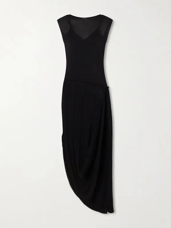 Balmain Draped Mesh-jersey Midi Dress