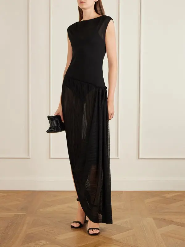 Balmain Draped Mesh-jersey Midi Dress