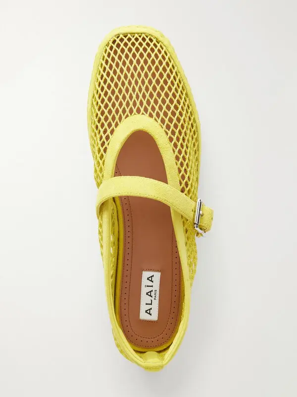 Alaïa Suede-trimmed Mesh Espadrilles - Yellow