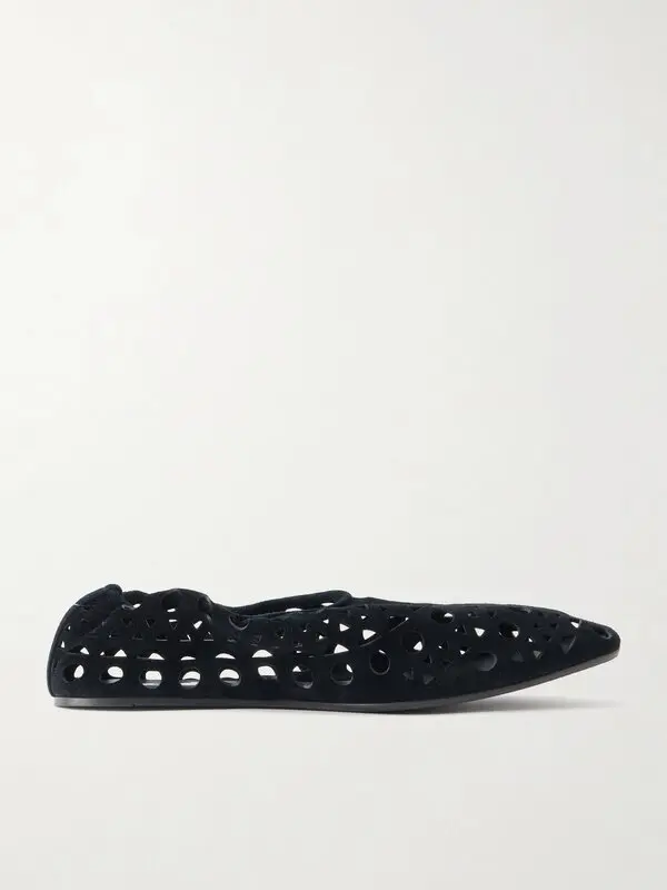 Alaïa Vienne Perforated Suede Ballet Flats - Black