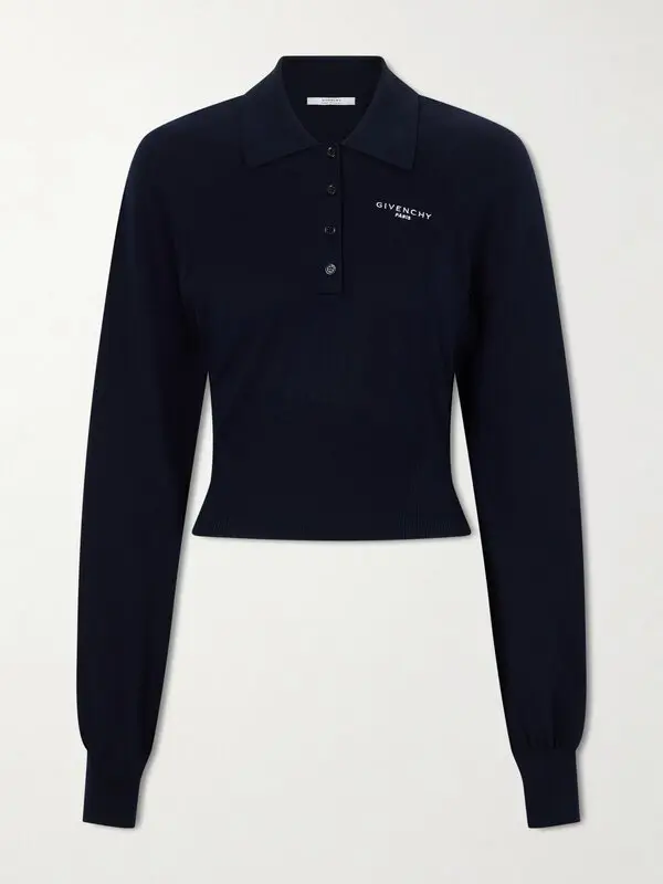Givenchy Logo-embroidered Cotton And Silk-blend Cropped Polo Sweater