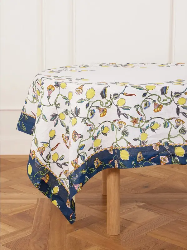 La DoubleJ Large Printed Linen Tablecloth - White