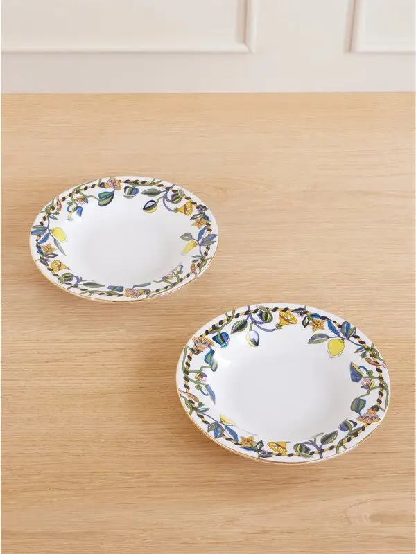 La DoubleJ Set Of Two Painted Porcelain Soup Plates - White