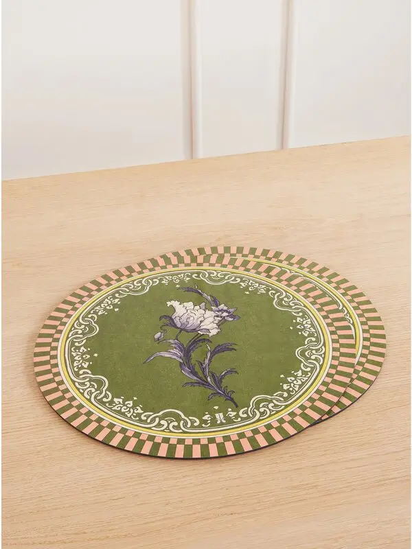 La DoubleJ Set Of Two Painted Wood Placemats - Green