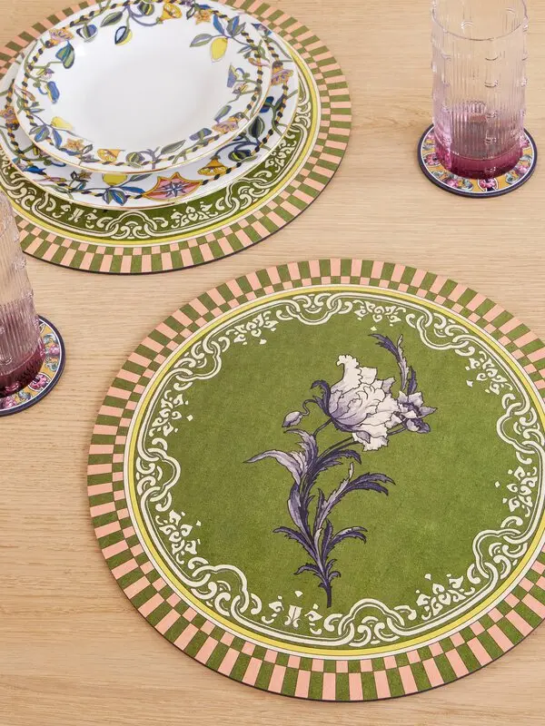 La DoubleJ Set Of Two Painted Wood Placemats - Green