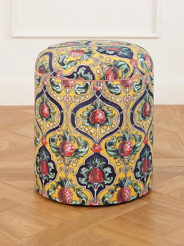 La DoubleJ Babà Printed Canvas Pouf - Yellow