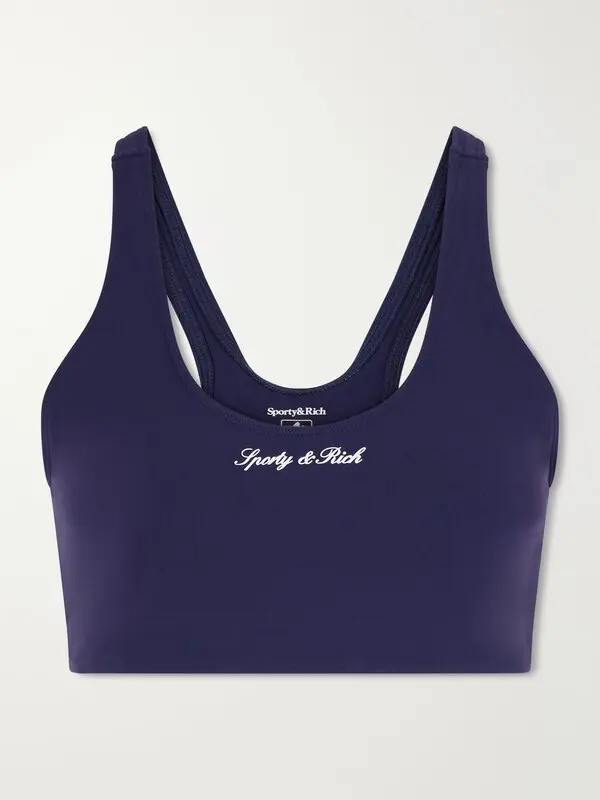 SPORTY & RICH Logo-appliquéd Stretch Sports Bra - Blue