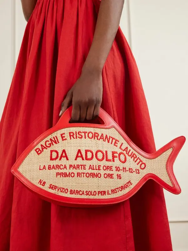 Staud Da Adolfo Cleo Fish Raffia And Leather Handbag