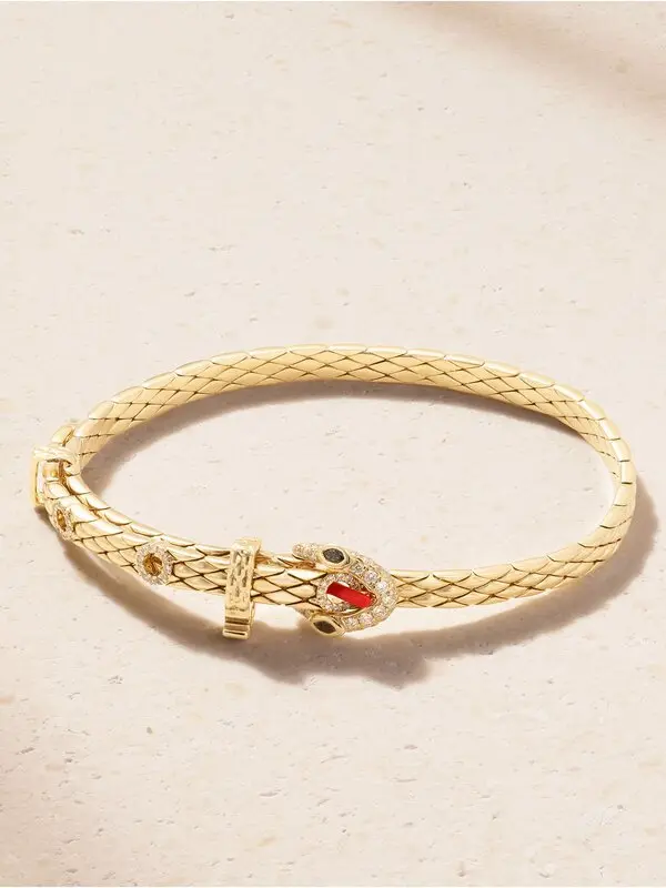 Yvonne Léon Python 9-karat Diamond And Enamel Bracelet - Gold