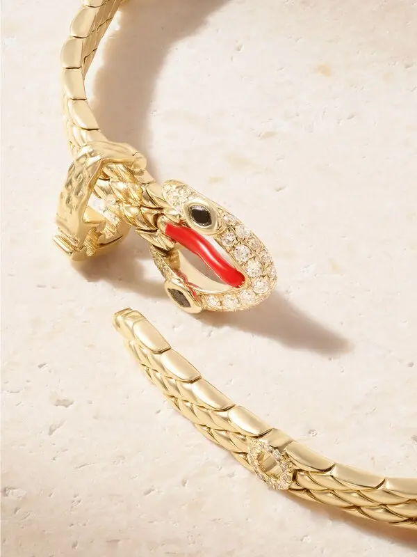 Yvonne Léon Python 9-karat Diamond And Enamel Bracelet