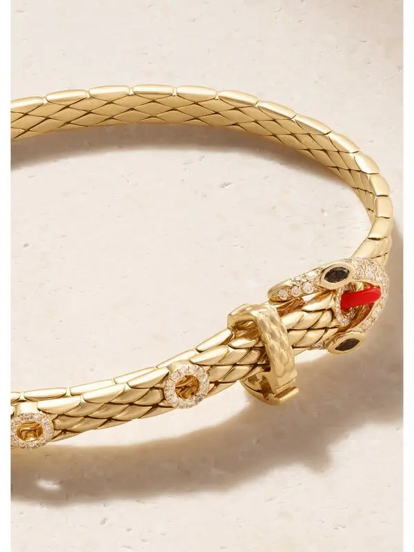 Yvonne Léon Python 9-karat Diamond And Enamel Bracelet