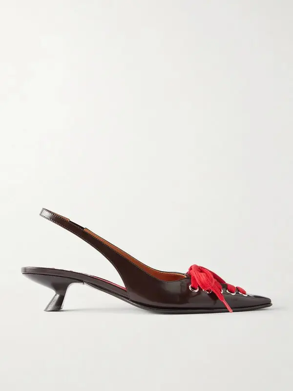 Marni Kat Lace-up Leather Slingback Pumps - Brown