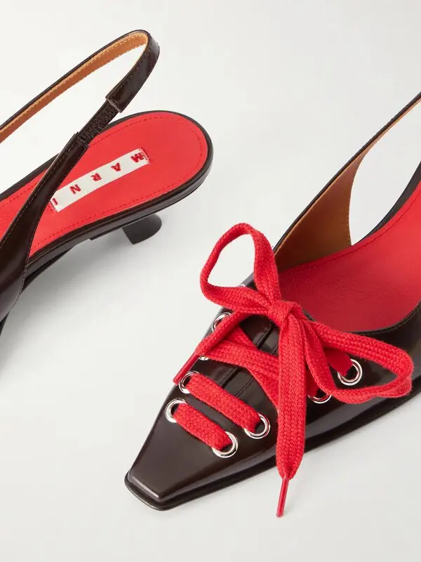 Marni Kat Lace-up Leather Slingback Pumps - Brown