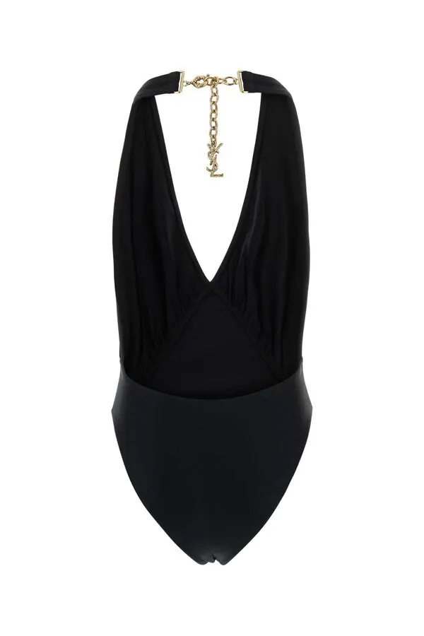Saint Laurent Halter Neck Swimsuit With Gold Tone Chain Detail