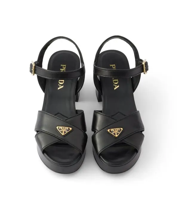 Prada Nappa Leather Platform Sandals With Ankle Strap And Logo Detail - Black
