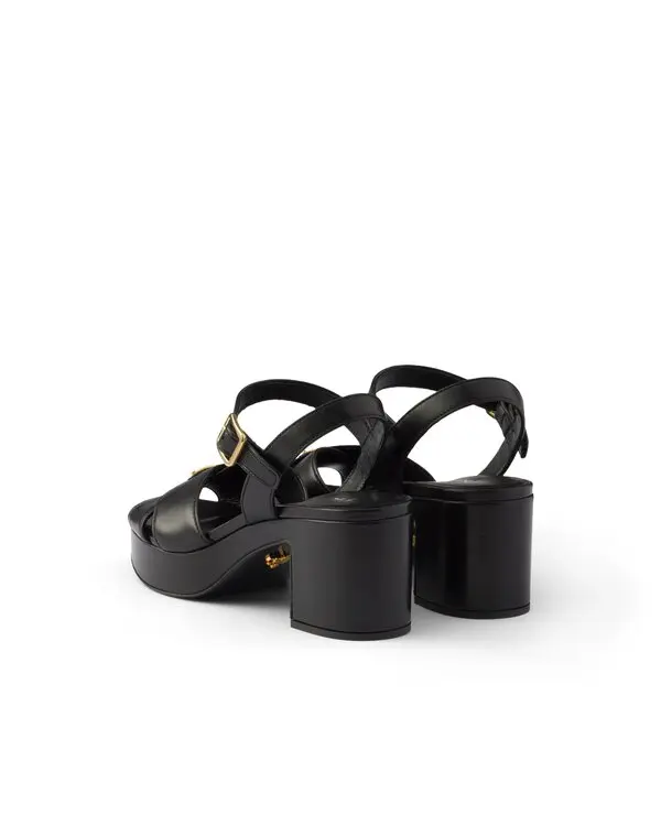 Prada Nappa Leather Platform Sandals With Ankle Strap And Logo Detail - Black