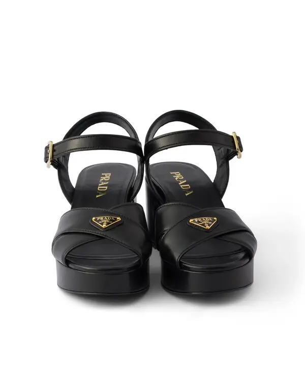 Prada Nappa Leather Platform Sandals With Ankle Strap And Logo Detail - Black