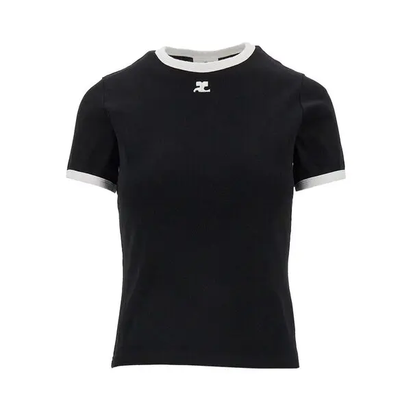 COURREGES Cotton T-shirt With Contrasting Tris Woan - Black