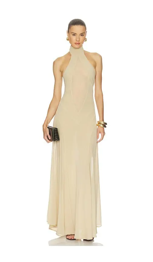 Delfi Sahara Halterneck Maxi Dress - Neutral