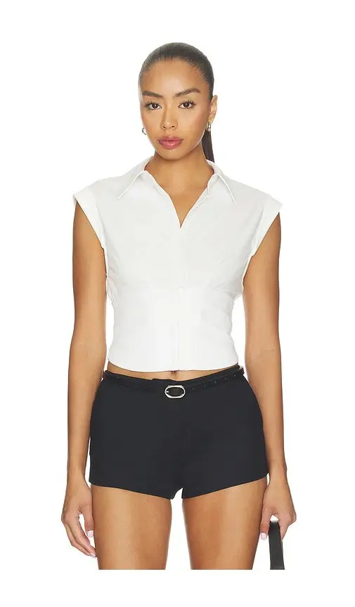 Alice + Olivia Kim Paneled Corset Fitted Top - White
