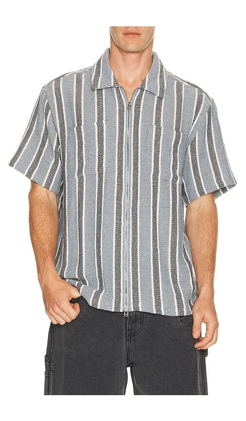 Brixton The Dexter Textured Stripe Short Sleeve Shirt In . Also