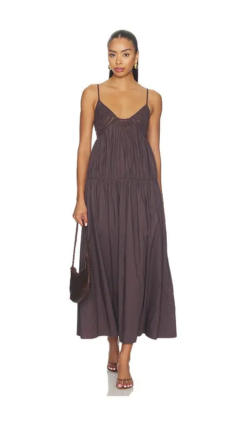 CAMILA COELHO Crochet Bustier Midi Dress - Raisin