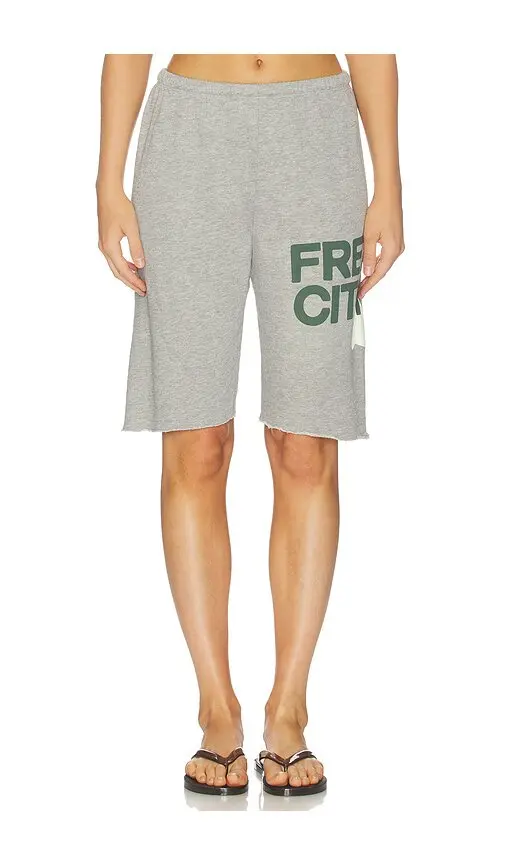 FREECITY Cotton Blend Cutoff Shorts With Graphic Print - Heather Army