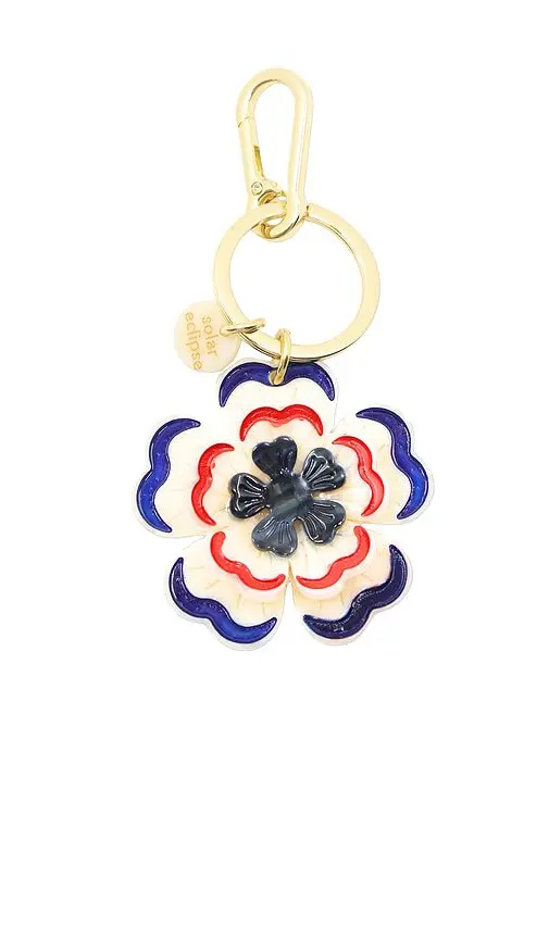 SOLAR ECLIPSE Hand-painted Americana Flower Bag Charm & Keychain - White