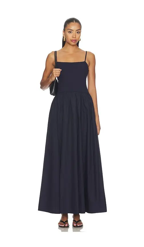 Susana Monaco Poplin String Drop Waist Maxi Dress In Navy - Midnight