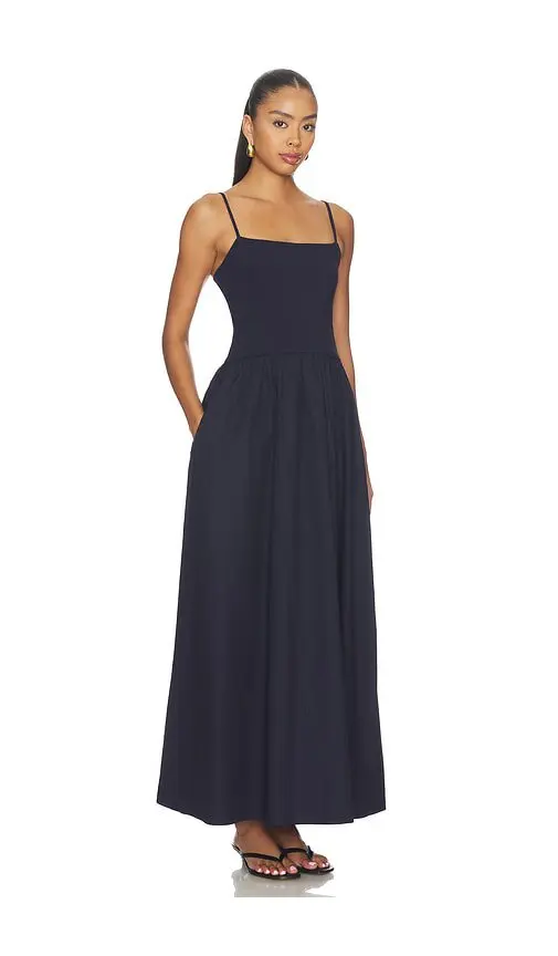 Susana Monaco Poplin String Drop Waist Maxi Dress In Navy
