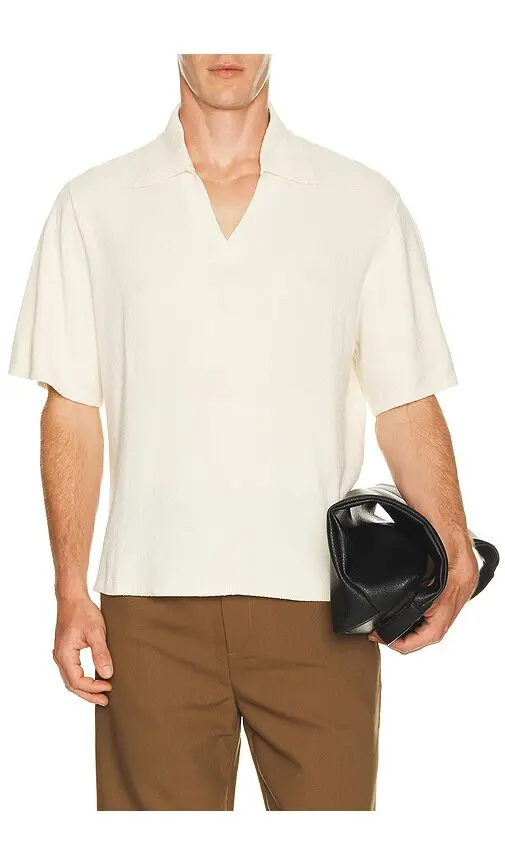 KROST Crepe Knit Polo In Cream - Egret