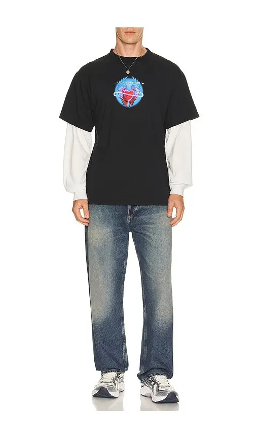PHILCOS Journey Pink Heart Layered Tee In Black