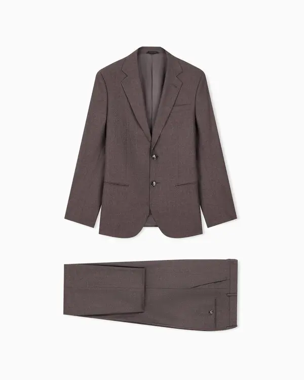 Giorgio Armani Slim-fit Suit Soho In Virgin Wool Flannel With Peak Lapels - Brown