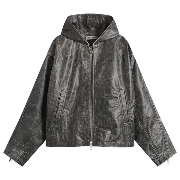 COLE BUXTON Cb Hooded Leather Jacket - Black