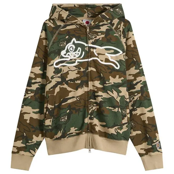 ICECREAM Running Dog Woodland Camo Zip Through Hood - Multi