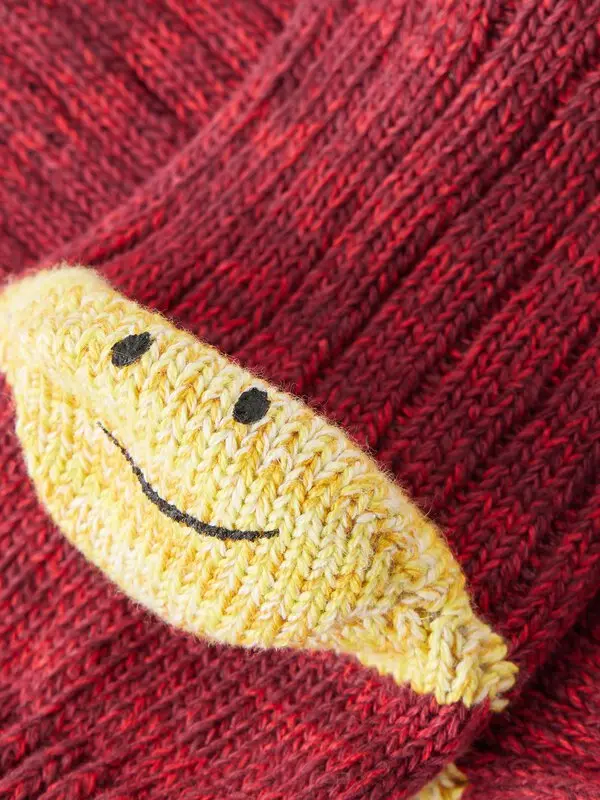 Kapital Ivy Rainbowy Happy Heel" Crew Socks - Red