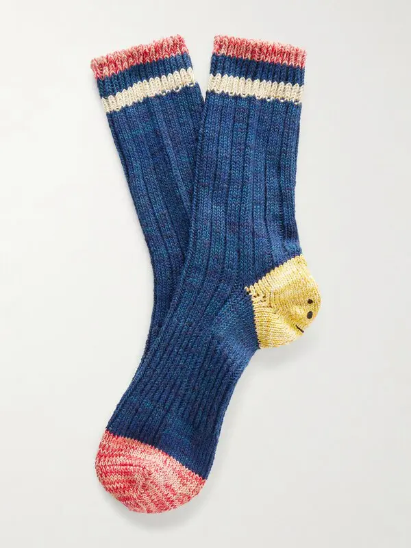 Kapital Ivy Rainbowy Happy Heel Cotton And Hemp-blend Socks - Blue