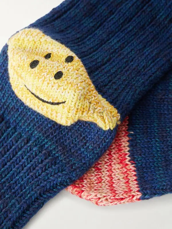 Kapital Ivy Rainbowy Happy Heel Cotton And Hemp-blend Socks - Blue