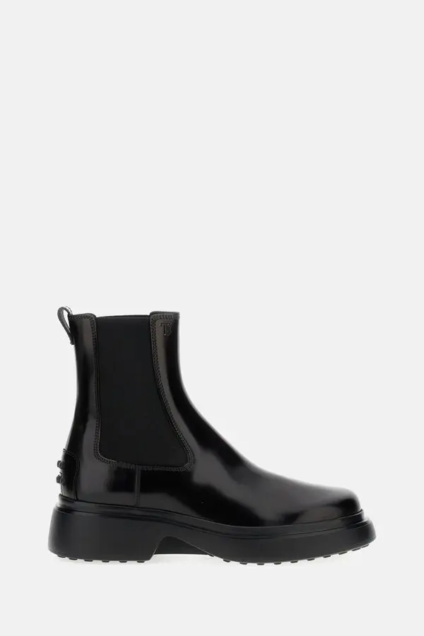 TOD'S Calfskin Leather Ankle Boots With Embossed Monogram - Nero
