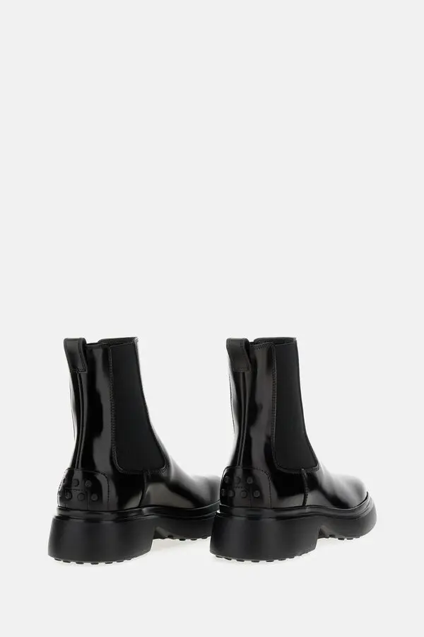 TOD'S Calfskin Leather Ankle Boots With Embossed Monogram - Nero