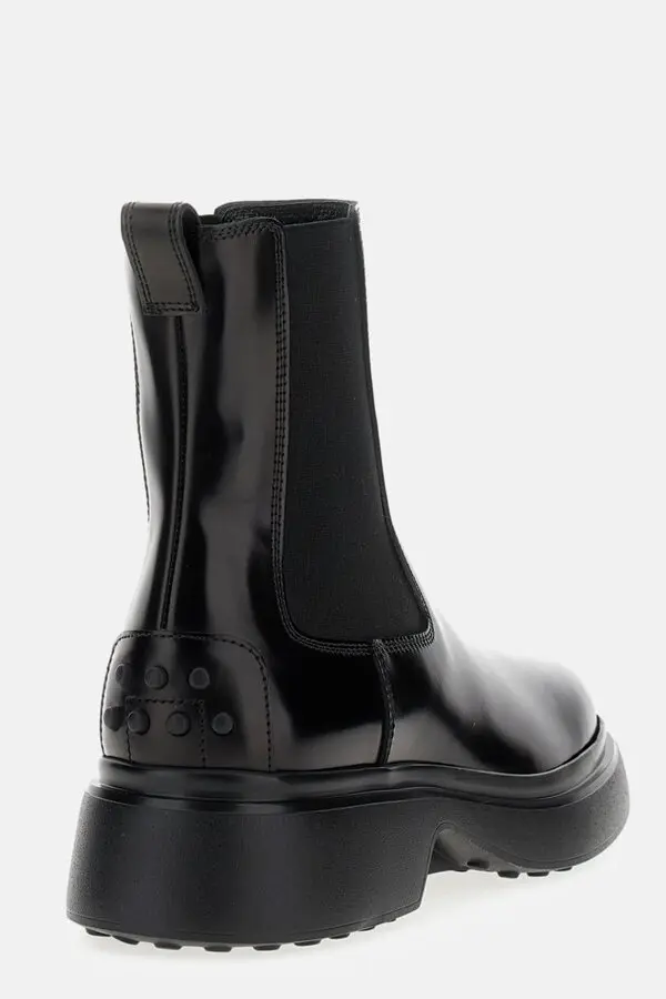 TOD'S Calfskin Leather Ankle Boots With Embossed Monogram - Nero