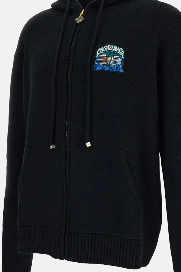 Casablanca Hooded Wool Zip-up Sweater
