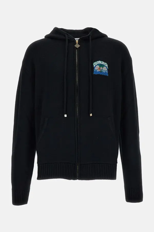 Casablanca Hooded Wool Zip-up Sweater