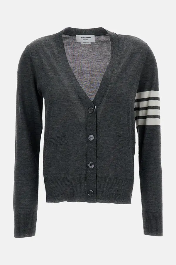 Thom Browne V-neck Cardigan With 4-bar Detail - Grigio