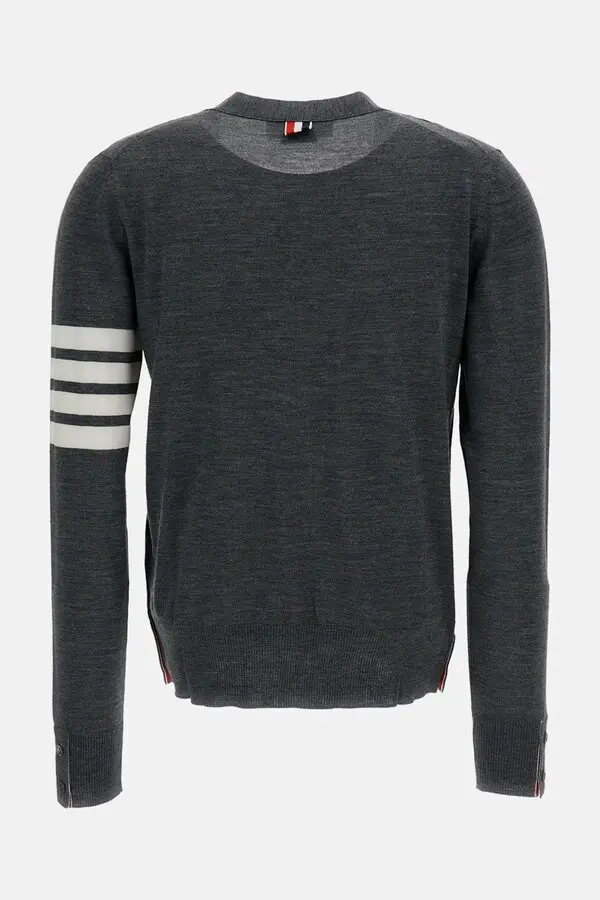 Thom Browne V-neck Cardigan With 4-bar Detail - Grigio
